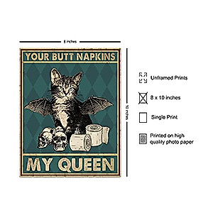 Butt Napkins - Cat Bathroom Decor for Women - Black Cat Wall Decor - Cat Wall Art - Bath Wall Decor - Funny Bathroom Decorations - Bat Wall Decor - Goth Room Decor - Gothic Home Decor - Cute Cat Gifts