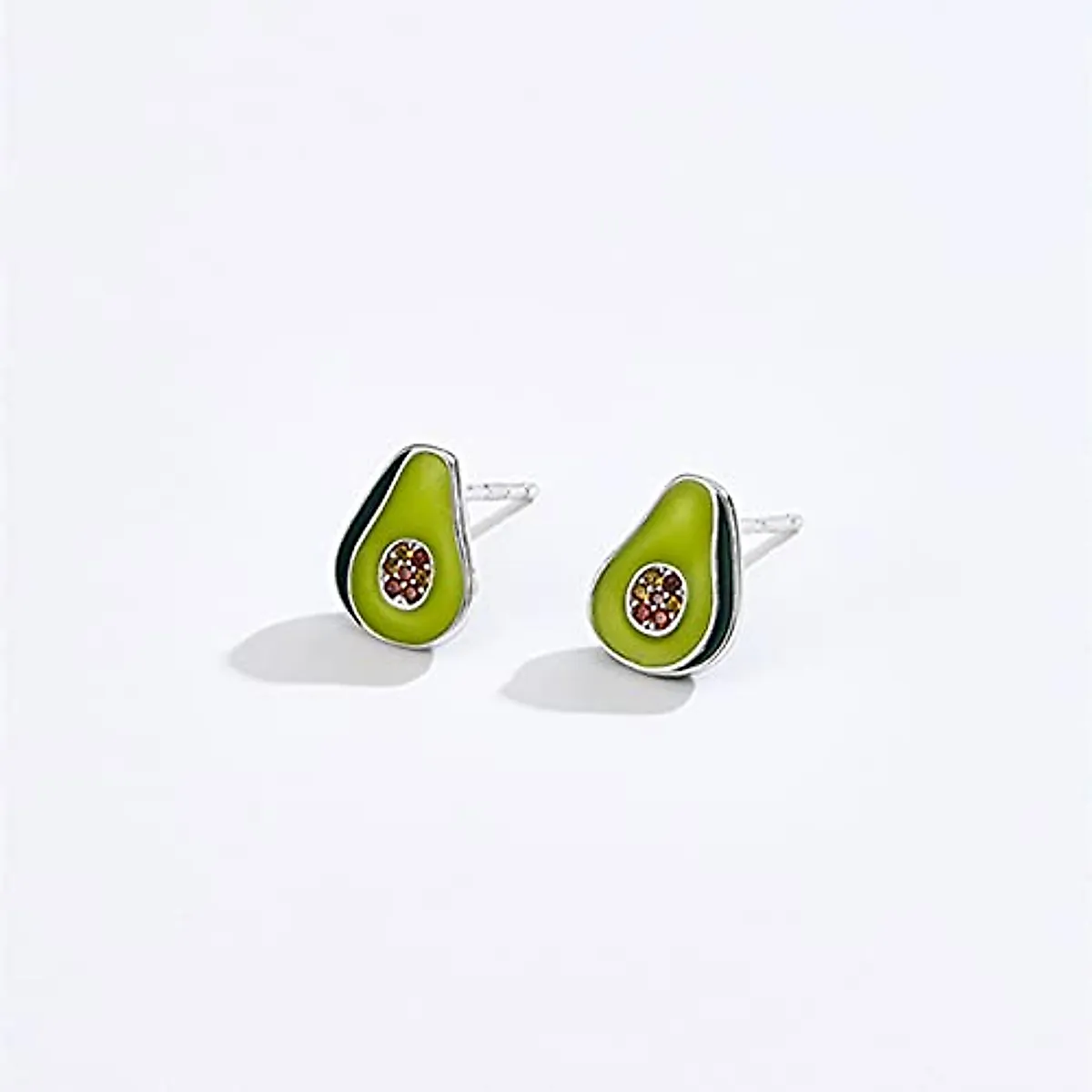 LOVE SILVER S925 Sterling Silver Cubic Zircon Green Avocado Stud Earrings Funny Fruit Earrings Aesthetic Earrings for Women Teenger LSE146