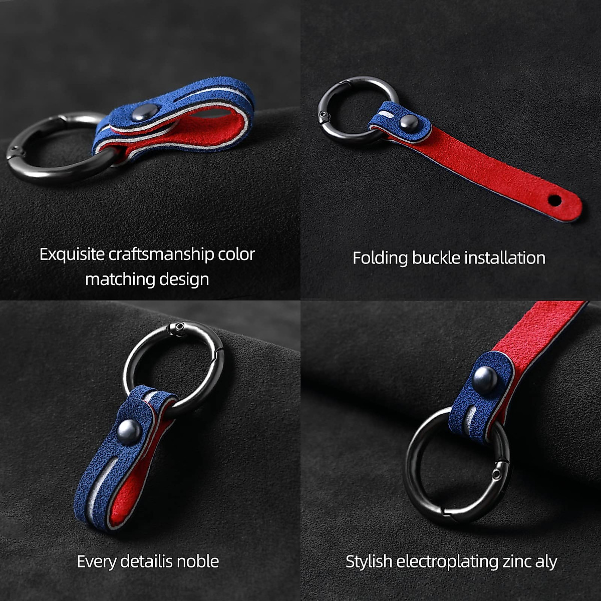 BETTERHUMZ M-Color Alcantara Leather Keychain Ring,Universal Key Chains for Key Fobs for Men and Women Car Accessories (French Style)