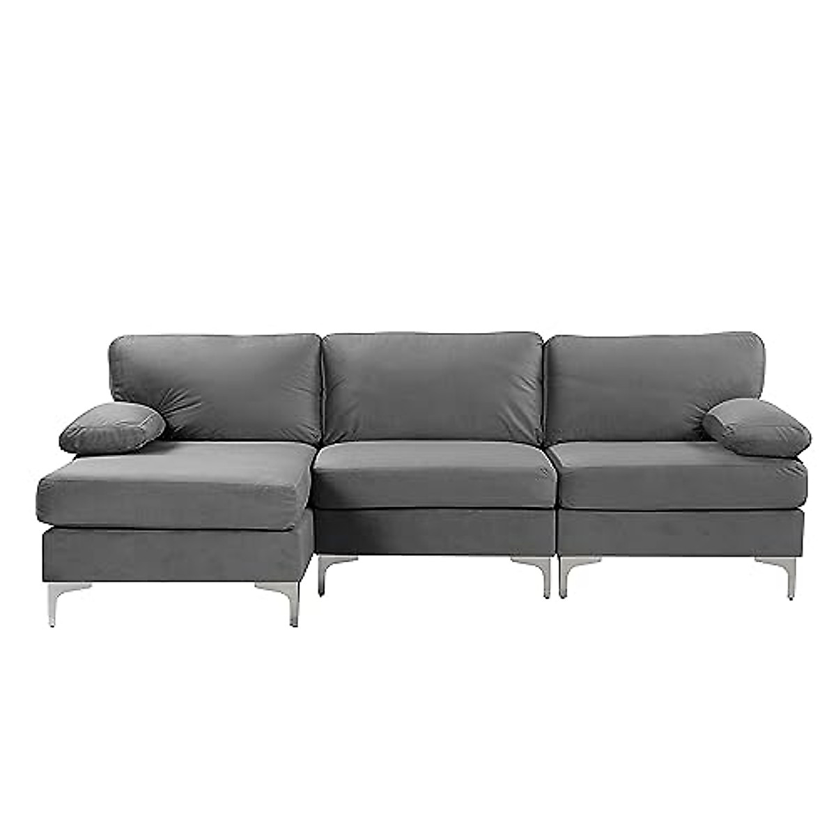 Casa Andrea Milano llc Modern Large Velvet Fabric Sectional Sofa L Shape Couch with Extra Wide Chaise Lounge