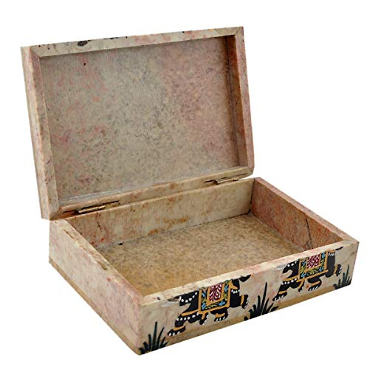 Hashcart® Marble Jewelry Box Small Decorative Trinket Box Keepsake (6x4 inch) Soapstone Handicraft Items - Great Gift for Women - Elephant Design Handpainted Items - Great Gift for Women