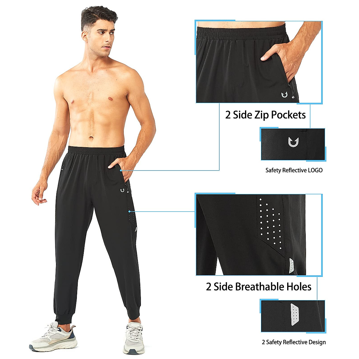 NORTHYARD Men's Athletic Running Pants Lightweight Workout Joggers Quick Dry Gym Sweatpants Active Sports Track Training Black L
