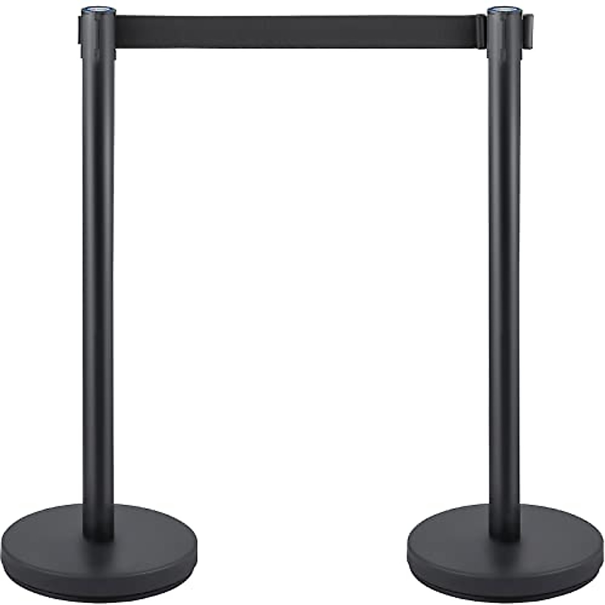 VEVOR Crowd Control Stanchion Set, Stanchion Set with 6.6 ft/2 m Black Retractable Belt, Black Crowd Control Barrier w/Concrete and Metal Base - Easy Connect Assembly (8)