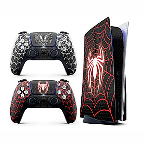 HK Studio Spider Web Decal Sticker Skin Specific Cover for Both PS5 Disc Edition and Digital Edition - Waterproof, No Bubble, Including 2 Controller Skins and Console Skin