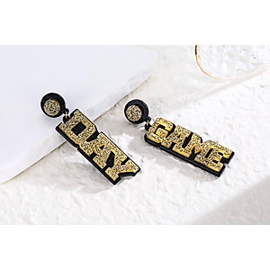 Game Day Earrings For Women, Acrylic Football/Rugby/Baseball/Basketball/Volleyball Team Sports Cheer Gifts Long Dangle 2023 Lightweight Hypoallergenic Jewelry (Black+Gold)