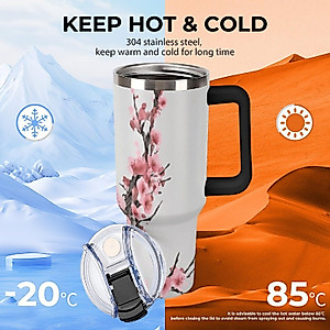 Cherry Blossom Tree Branch 40 Oz Tumbler with Handle And Straw Stainless Steel Vacuum Insulated Tumblers Reusable Keep Drinks Cold Coffee Cup Holder Friendly Gifts for Women Men Car Gym Travel
