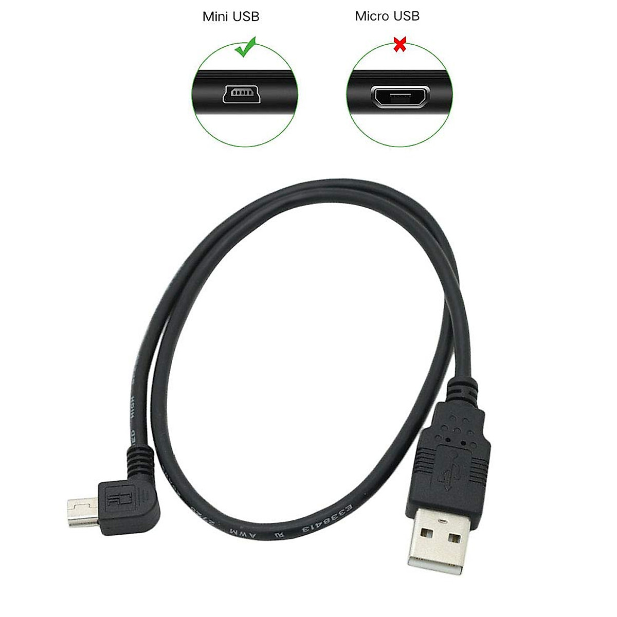 1.64feet Mini USB Right Angle USB A Male to Mini USB B 5Pin Male Charging Cable Adapter Left Angle Data Charge Sync Cable Mini USB Cable - A to Mini B (Left Angle(0.5m/1.64Feet))