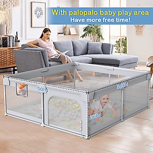 Large Baby Playpen Palopalo Playard for Toddlers with Gate 50''x50'' Indoor & Outdoor Play Pen, Baby Toys 0-6 to 12 Months Infants Sturdy Safety Activity Center with Anti-Slip Base, Gray