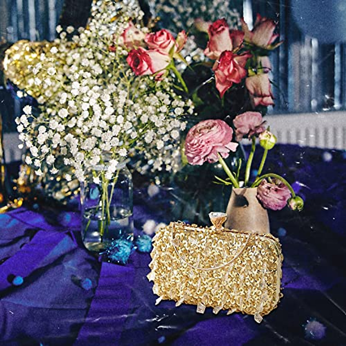 Omatta Women's Evening Handbags,Rhinestone Beaded Sequin Evening Handbags Party Prom Purse Bridal Clutch Purses Fancy Crossbody Bag