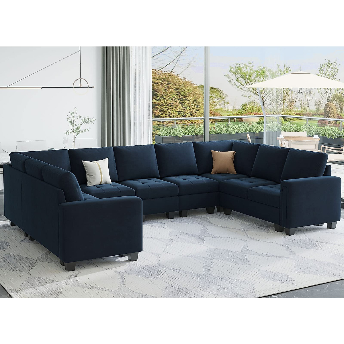 Belffin Oversized Velvet Modular 9 Seater U-Shape Sectional Sofa Set with Chaise Convertible sectional Sofa Couch Set Modular Couch Corner U Shaped Sectoional Sofa Blue