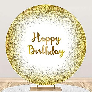Leowefowa Luxurious Golden Birthday Round Backdrop Cover 6.5x6.5ft Gold Glittering Arch Background Stand Cover for Photography Men Women Birthday Party Banner Supplies Polyester Photo Booth Props