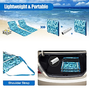 COSTWAY 3-Piece Beach Lounge Chairs, Outdoor Lounger with Side Table, 5 Reclining Positions, Lightweight & Portable Tanning Chairs for Sunbathing, Camping (Turquoise)