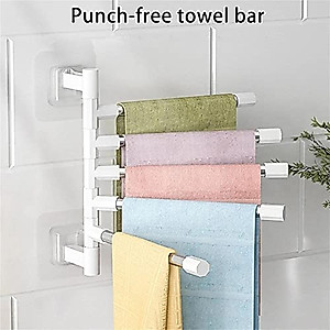 DIEWU Stainless Steel Wall Mounted Swivel Bathroom Towel Rack, Space Saving Towel Hanger for Bathroom, Kitchen(5 Towel Bar,White)