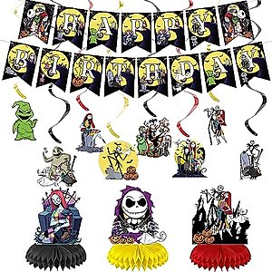 Nightmare Birthday Decorations Party Supplies, Christmas Nightmare Banner,Hanging Swirls and Table Decorations Honeycomb Centerpieces for Nightmare Party decoration
