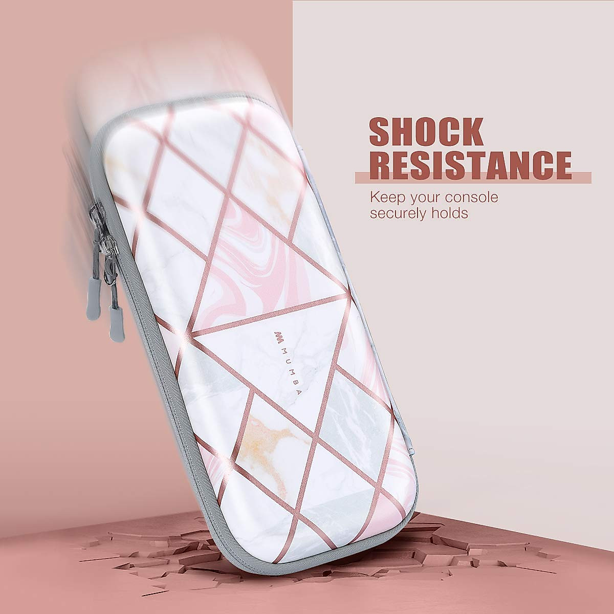 Mumba Carrying Case for for Nintendo Switch OLED & Nintendo Switch, Deluxe Ulta Slim Hard Shell Travel - holds 10 Game Cartridges -Pink Marble