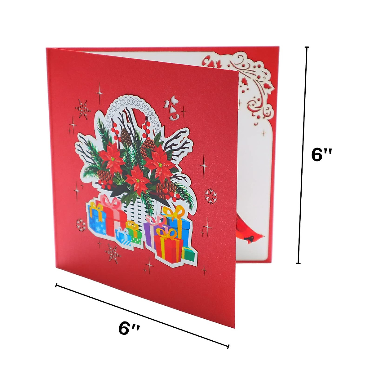 CUTE POPUP - Red Cardinal and Poinsettia Pop Up Card, Thank You Cards, Thinking of You Card, Birthday Card for Mother, Friend on Every Occasion
