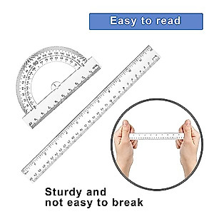Thinp 4 Pieces Ruler Set Includes 12 Inch Straight Ruler Triangle Ruler and Protractor Math Geometry Tool Shatterproof Plastic Rulers Clear Ruler Measuring Tool for School Office Home Supplies