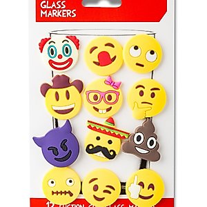 Emoji Charms with Suction 12 Pack, Perfect Markers for Everything from Wine Glass to Red Cups! Lifetime (Multi-Color)