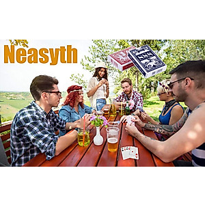 Neasyth 4PCS Plastic Playing Cards Jumbo Index Waterproof Fits Bridge Poker, Go Fish, Poker, Blackjack, Hearts Card Games for Pool Beach Water (2 PCS Blue+2 PCS RED)