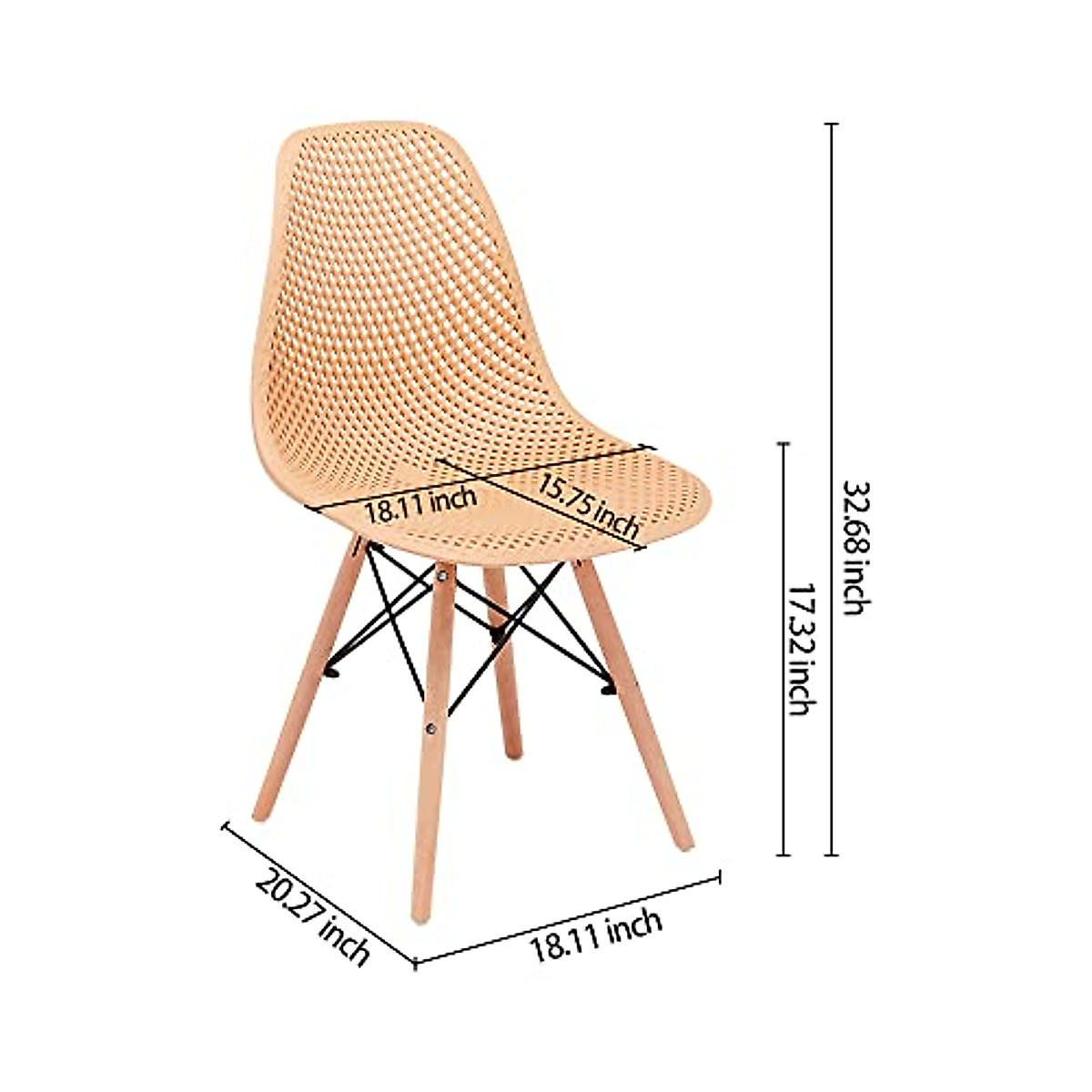 CangLong Dining Mid Century Modern Hollow Back Design Plastic Shell Armless Side Chair with Beech Wood Legs, Set of 2, Beige 1