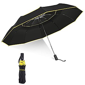 Kalolary Extra Large Golf Umbrella Automatic Open Folding Umbrella Windproof Compact Large Double Canopy Umbrella Travel Folding Umbrella Strong Oversized Rain Umbrellas for Home Family Use (Black)