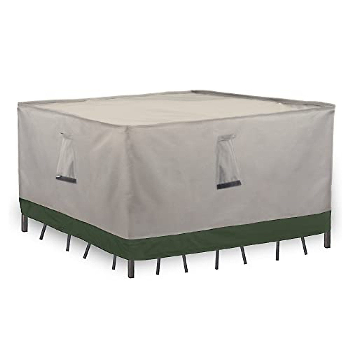 Rachmi Heavy Duty Dining Sets Cover 111 Inch for 6-8 Seats, 600D Oxford Water Resistant Anti UV & Fade Outdoor Patio Furniture Sets Table and Chair Cover (111”W x 74”D x 28”H, Khaki/Green)