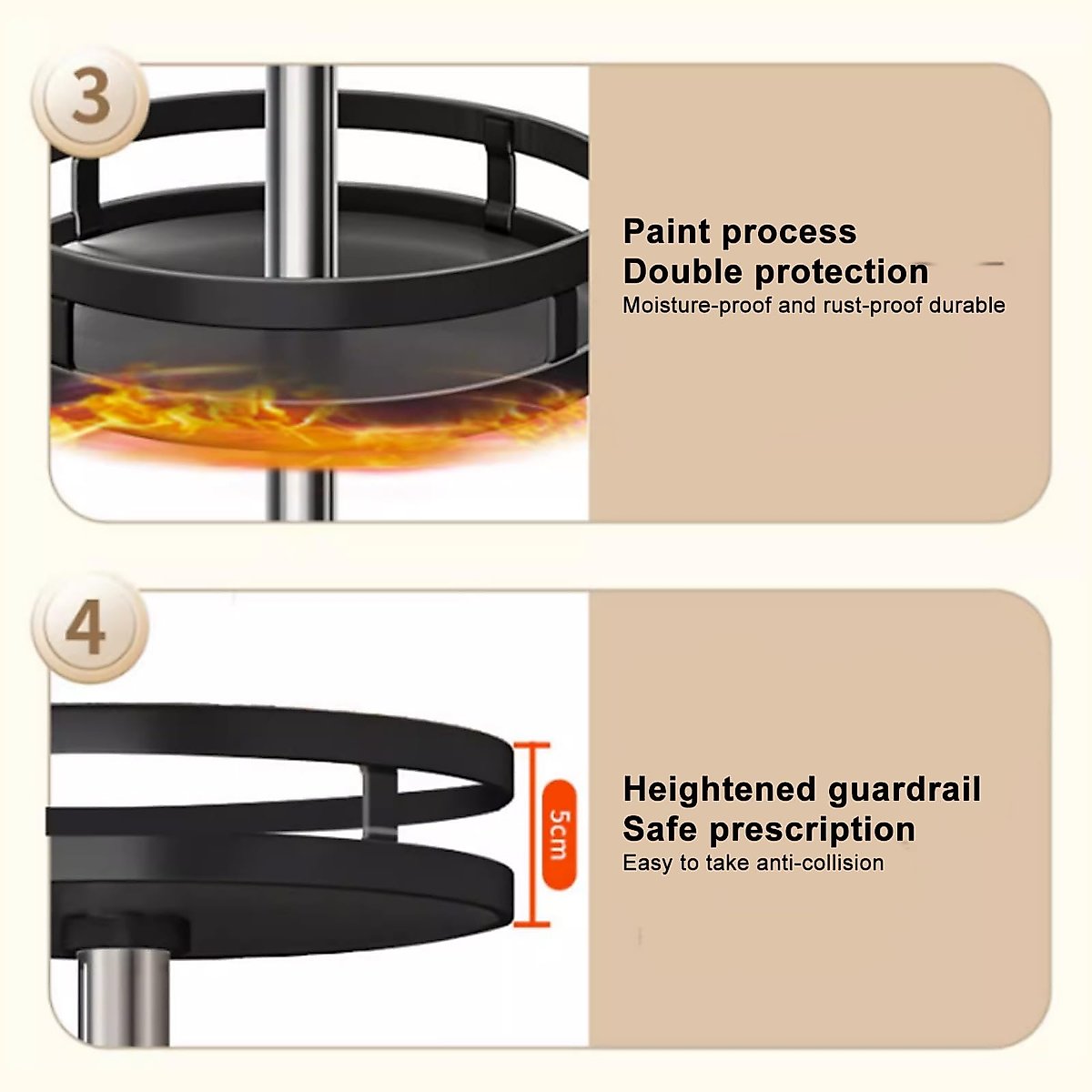 Rotating Spice Rack, Multi-Layer Tier Lazy Susan Turntable, Rotates 360 Degrees, Adjustable Shelves, Double Layer, and A Revolving Design Make it the Perfect Spice Holder (Color : Black, Size : 3 la