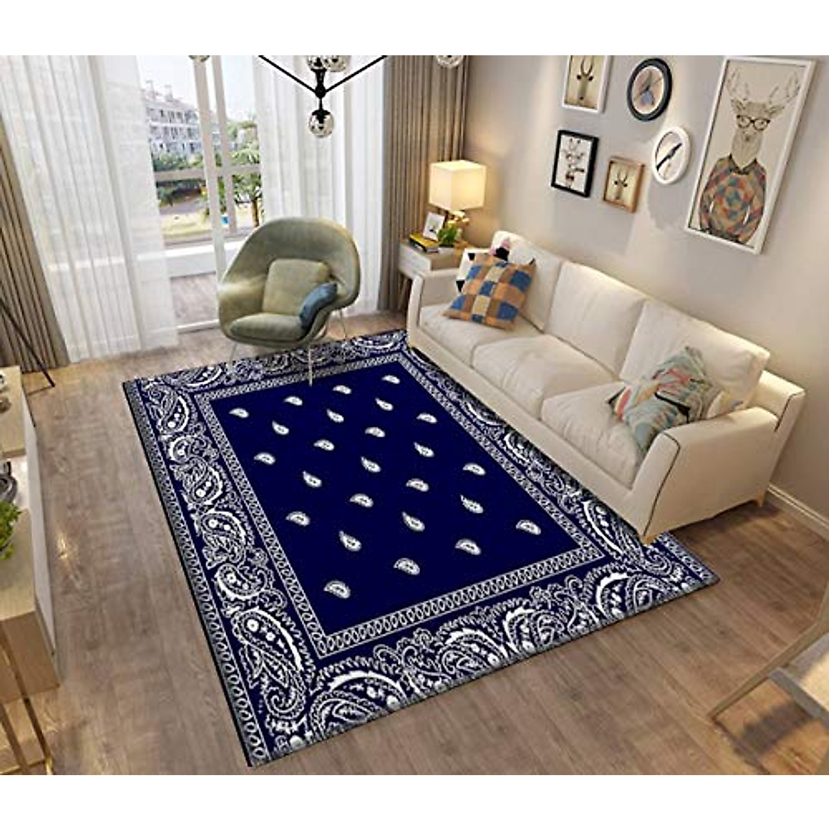 Bandana Blue Area Rugs Non-Slip Floor Mat Doormats Home Runner Rug Carpet for Bedroom Indoor Outdoor Kids Play Mat Nursery Throw Rugs Yoga Mat