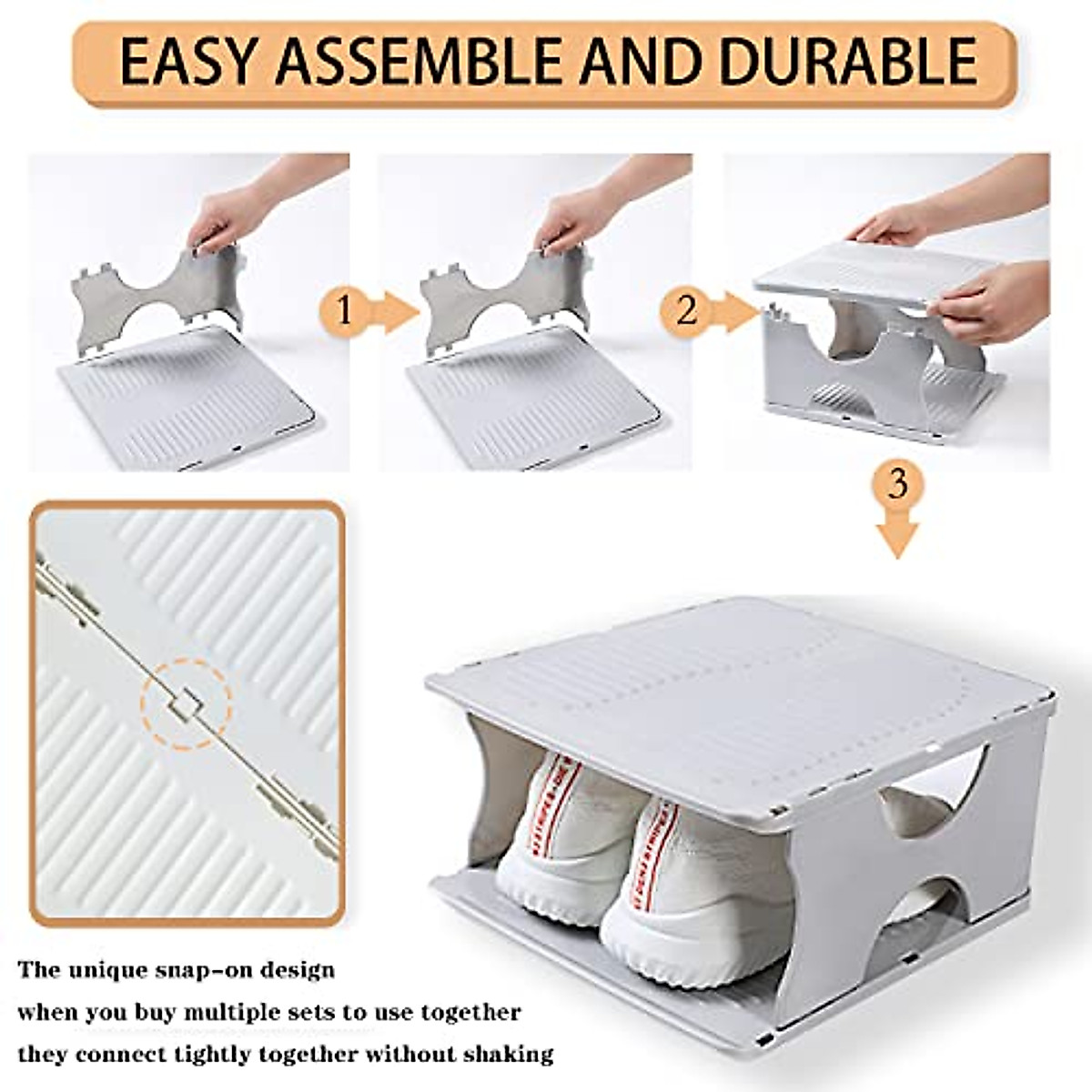 LGAQCOX 2 Pcs of 4 Tier Shoe Rack, Free Standing Shoe Racks for Closet, Free-Combination Narrow Shoe Storage Organizer for Bedroom & Entryway, Space Saver Stackable Shoe Shelf,Easy Assembly Clean,Grey