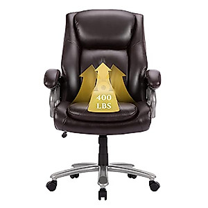 COLAMY Big & Tall Office Chair 400lbs Wide Seat- High Back PU Leather Executive Computer Desk Chair for Heavy People-Brown