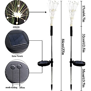 Wo garzio Solar Firework Lights, Solar Garden Lights, 120 LED Outdoor Waterproof Firefly Path Lights, Solar Decorative Light Garden Channel Decorative Insert Light, Warm White (2 Pack)