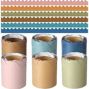 6 Rolls 98.4 Feet Colorful Bulletin Board Borders Scalloped Classroom Borders for Bulletin Board Trim Rainbow Bulletin Board Decorations Classroom Decor for Wall, 6 Colors
