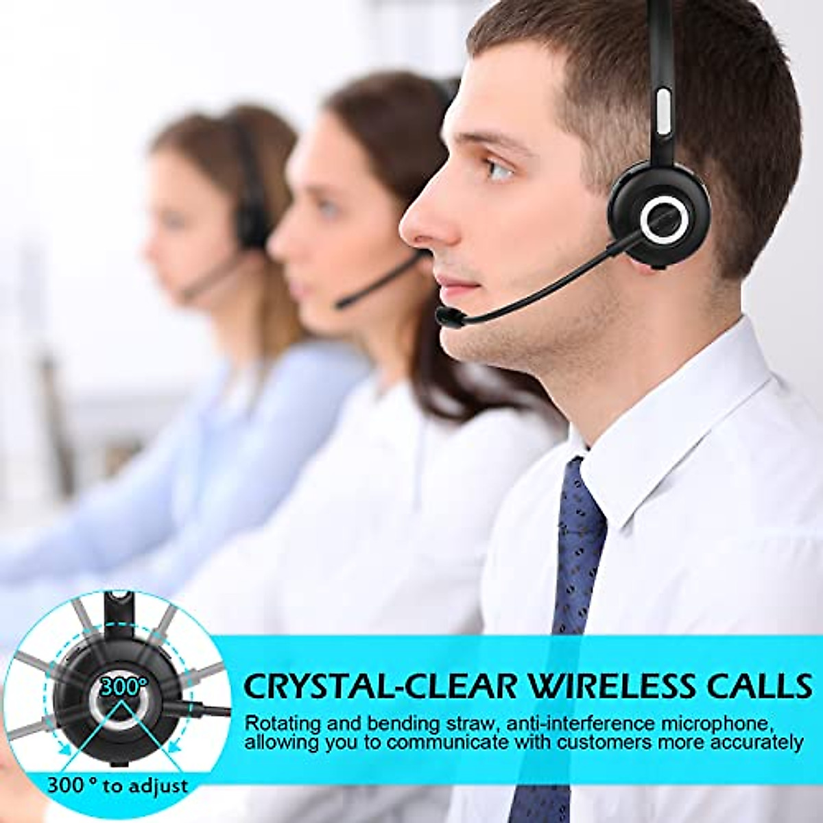 Heroanky Bluetooth Headset, Car Wireless Headset with Microphone Charging Base, Trucker Bluetooth Headset V5.0 Noise Canceling Hands Free Headphone for Home Office Call Center Skype