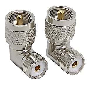 PL259 Right Angle, 2 Pack UHF Male to Female Coax Connector Adapter, 90 Degree Elbow for CB Ham Radio Antenna, Coaxial Cable