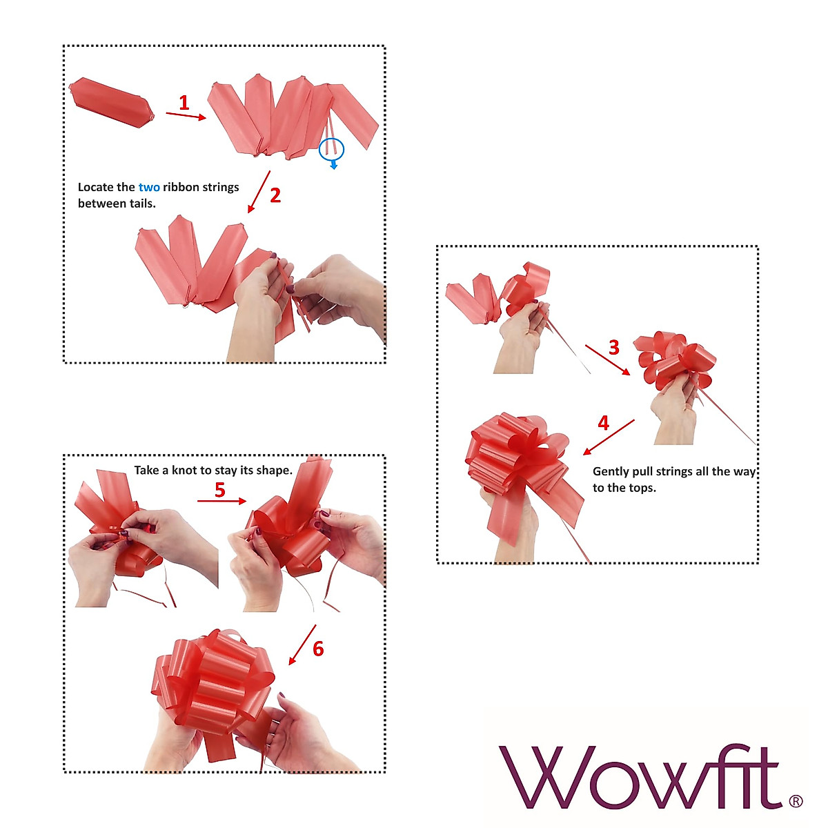 Wowfit Cello Bags with Gift Wrap Bows,10 CT 24x30 Clear Cellophane Bags wiht 6" Pull Bows Perfect for Gift Baskets, Presents, Weddings, Bridal/Baby Showers