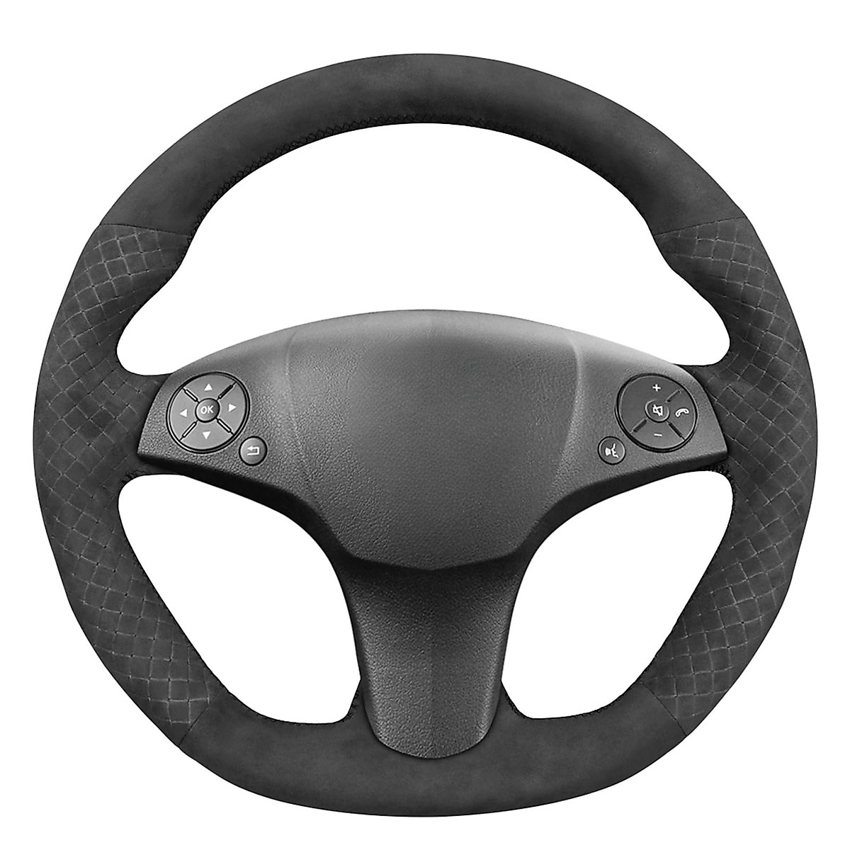 MEWANT Dark Gray Quilted Steering Wheel Cover for Mercedes Benz C-Class AMG 63 2009-2011 / GLK-Class GLK 350 2008-2012 / SLR-Class SL-Class AMG 63 65 SLK-Class AMG 55