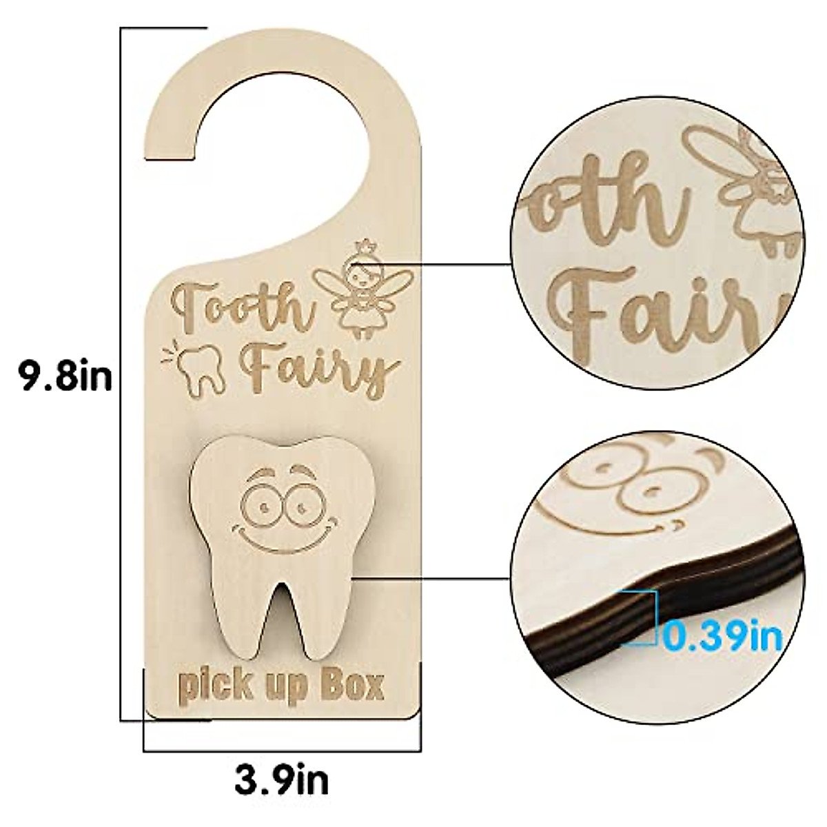 Tooth Fairy Door Hanger with Money Holder Tooth Fairy Pick up Box Encourage Gift for Kids Room Decor (Tooth)