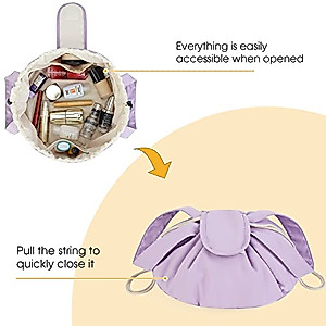 Barrel Drawstring Makeup Bag Large Cosmetic Bag Toiletry Organizer for Women (Purple)