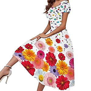 Office Dresses for Women for Work A Line Swing Casual Short Mini Dress Polka Dot Print Ruffle Short Sleeve Dress