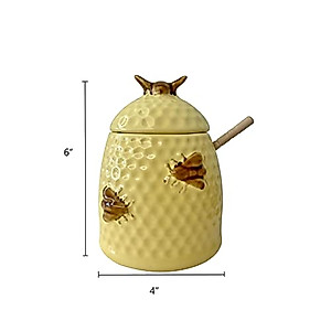 heart & home Ceramic Honey Jar with Dipper 14 oz, Honey Pot with Lid and Wood Dipper, Yellow