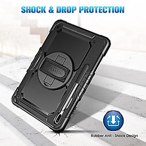 CaseBot Shockproof Case for Samsung Galaxy Tab S8 Plus 2022/S7 FE 2021/S7 Plus 2020 12.4 inch with Screen Protector, 360° Rotating Kickstand Rugged Heavy Duty Hybrid Cover w/Hand Shoulder Strap,Black