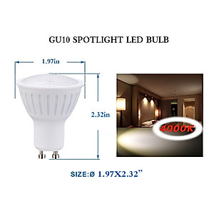 YMZM GU10 7Watt LED Spotlight Bulbs (Equivalent 65watt Halogen Bulbs) 4000K Natural White 700Lumen MR16 LED Light Bulb 120Volt 120 Degree GU10 Base Dimmable Indoor Led Light Bulbs (Pack of 4)