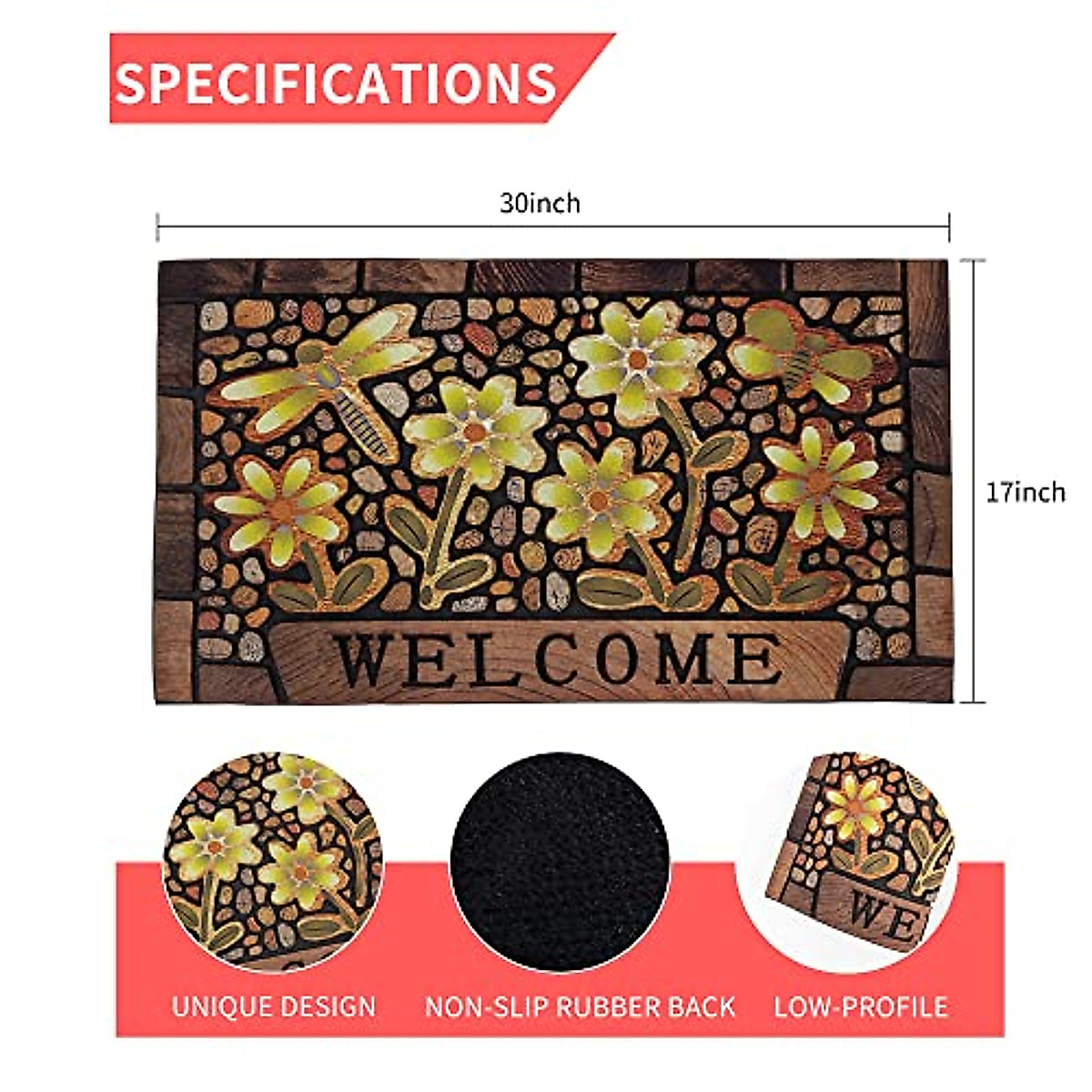 Durable Welcome Mat Outdoor,17x30 Inch Heavy Duty Non-Slip Rubber Front Door Mat Outside Door Mat Entrance Rug,Apply to Home High Traffic Area,Porch, Patio, Farmhouse，Entryway Floor Mats