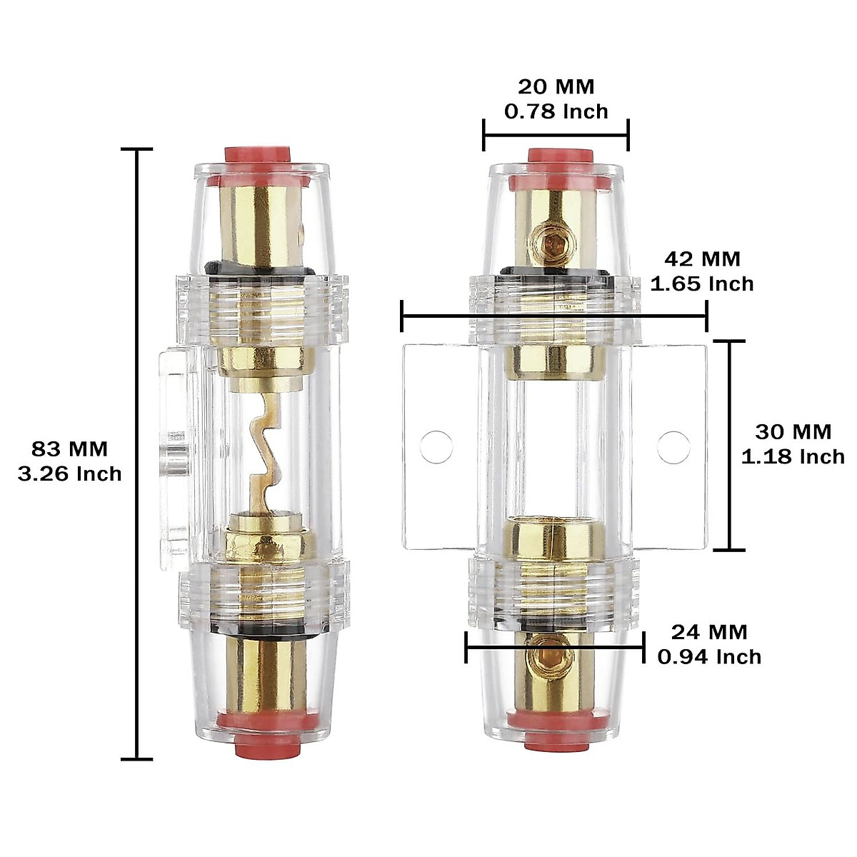 Carviya in-line AGU Fuse Holder for 4-10 Gauge AWG Wire / 6 Gauge & 8 Gauge/with Two 100A AGU Fuses for Car Audio/Alarm/Amplifier/Compressors/Auto Parts/Automotive/Marine/Industrial (100Amp, 1 Pack)