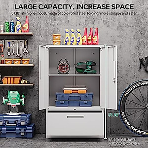 SISESOL Metal Storage Cabinet with Drawer,White File Cabinets, Locking Steel Storage Cabinet with Doors and Shelves for Home,Office,Warehouse,Garage,School,Fit A4/Letter/Legal File (1 Drawer)