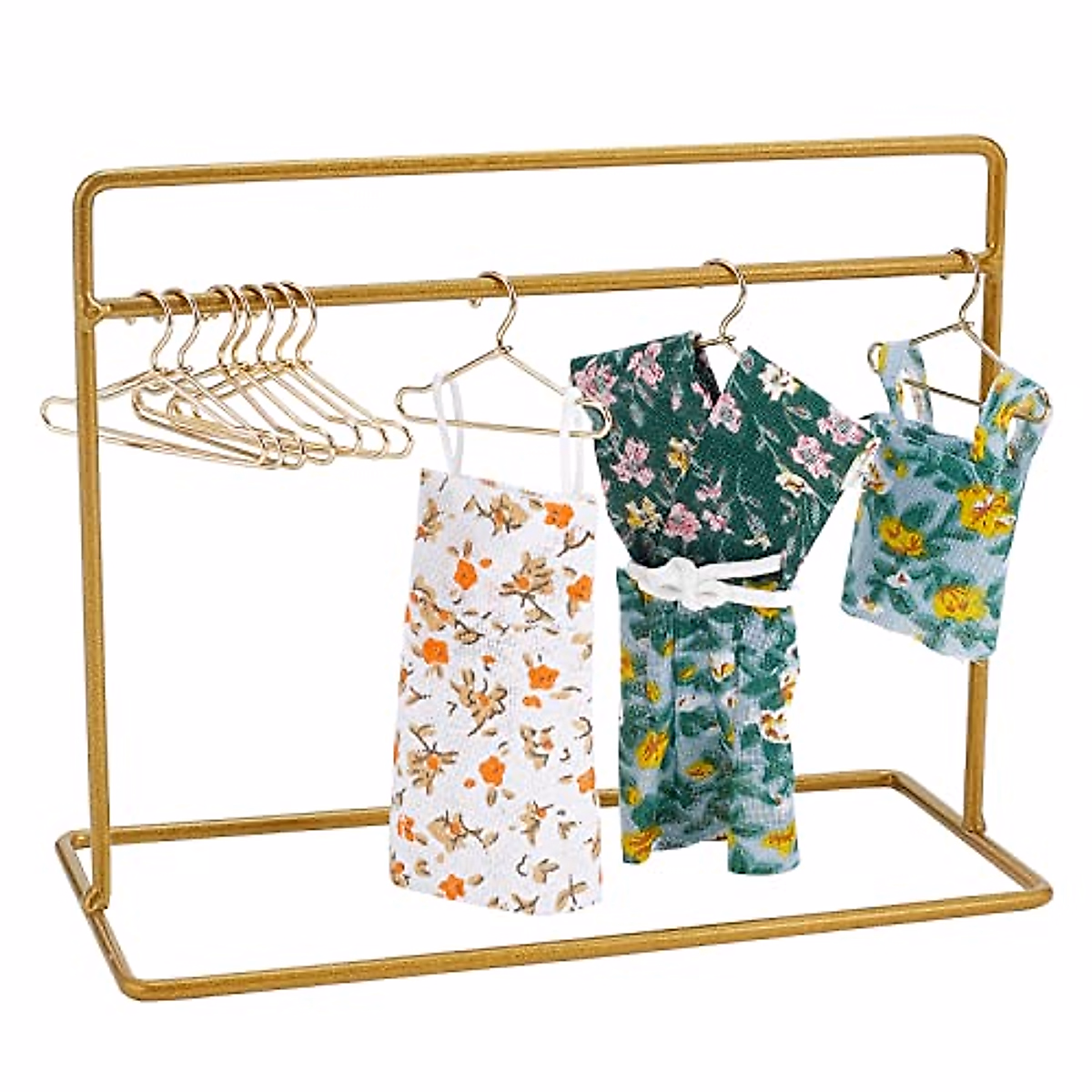SUPERFINDINGS 1 Set Doll Garment Rack Including 1Pc 6x2.8x4.7inch Doll Clothes Storage Rack Doll Closet and 10Pcs Mini Doll Clothes Hangers Doll Wardrobe Furniture Accessories for Dollhouse Supplies