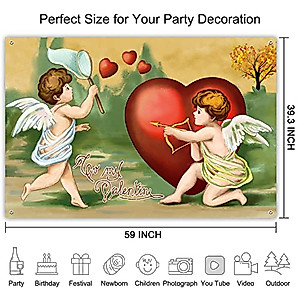 Large Cupid Themed Valentine's Day Banner, Valentine's Day Photography Backdrop, Valentines Day Sign Prop, V-Day Party Background Decoration Supplies