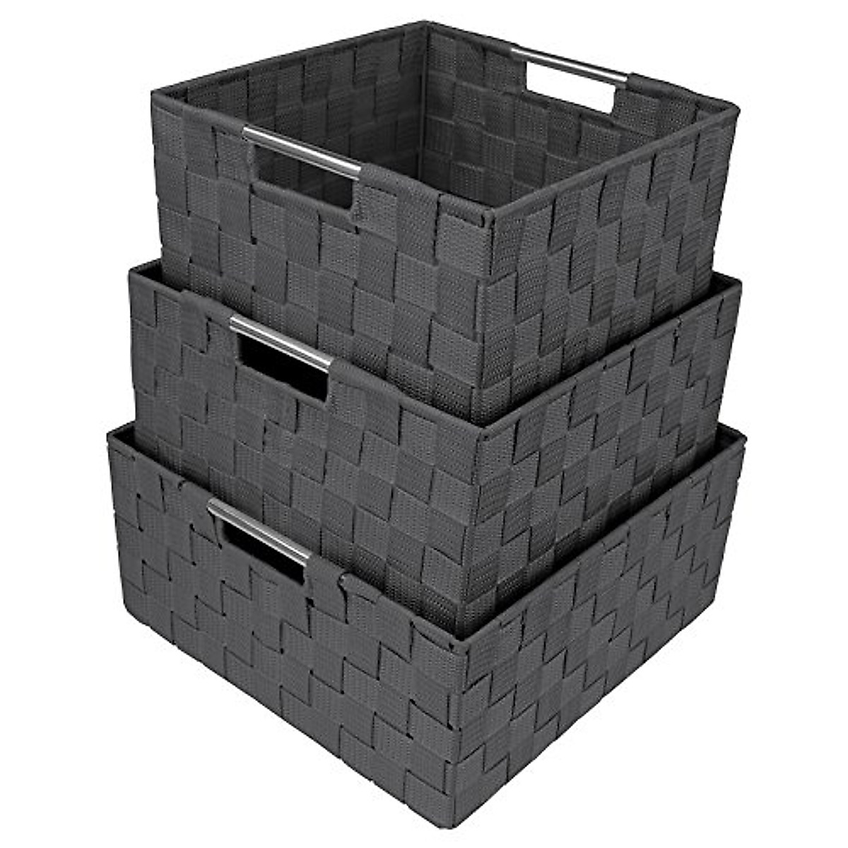 Sorbus Storage Box Woven Basket Bin Container Tote Cube Organizer Set Stackable Storage Basket Woven Strap Shelf Organizer Built-in Carry Handles (Gray)
