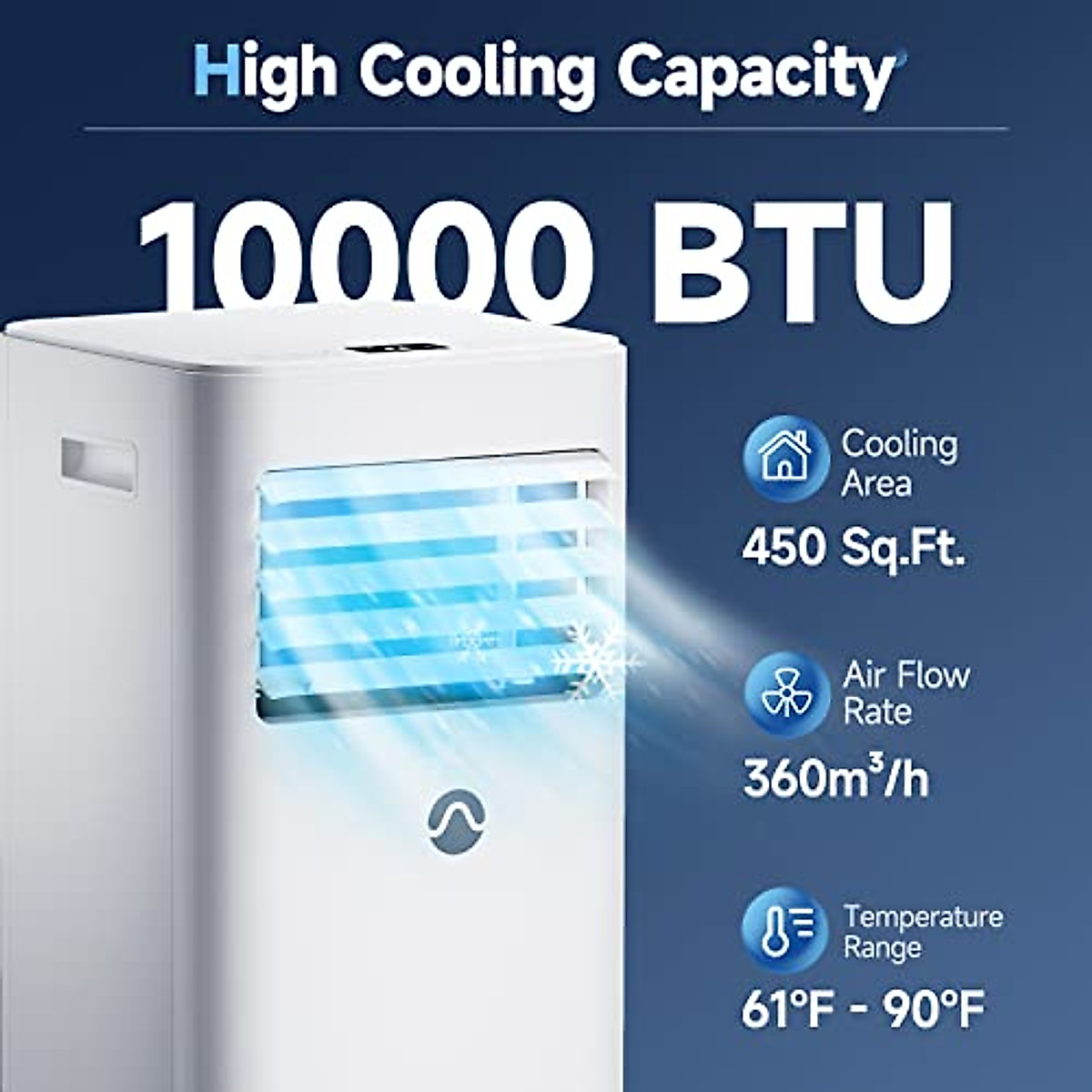 Portable Air Conditioners, 10000 BTU Portable AC for Room up to 450 Sq. Ft., 3-in-1 AC Unit, Dehumidifier & Fan with Digital Display, Remote Control, Window Installation Kit, 24H Timer, Sleep Mode
