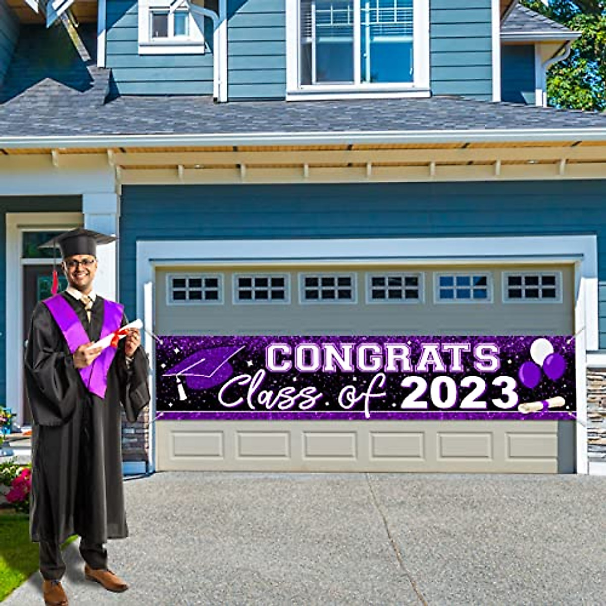Large Class of 2023 Banner Purple Congrats Grad Banner Backdrop Graduation 2023 Yard Sign for Graduation Party Supplies Graduation Decorations 2023 (Purple)